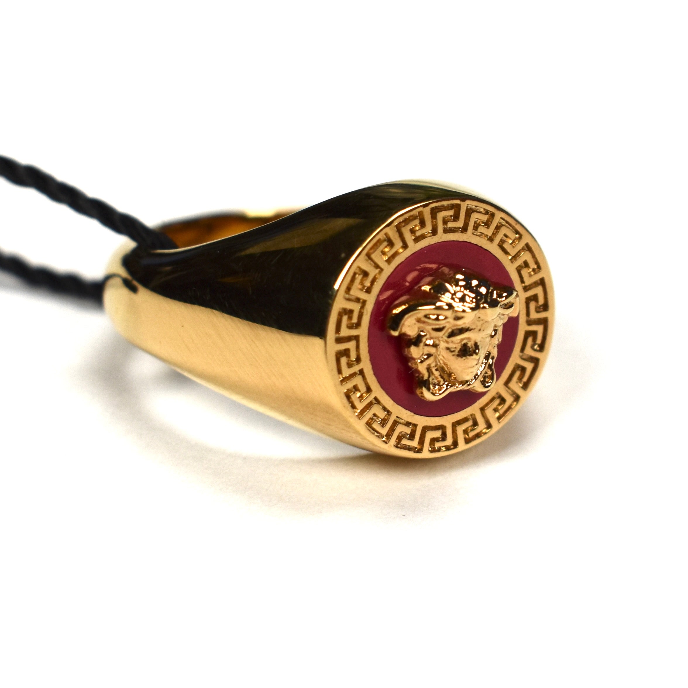 Versace - Gold & Black Enamel Medusa Logo Medallion Statement Ring ...