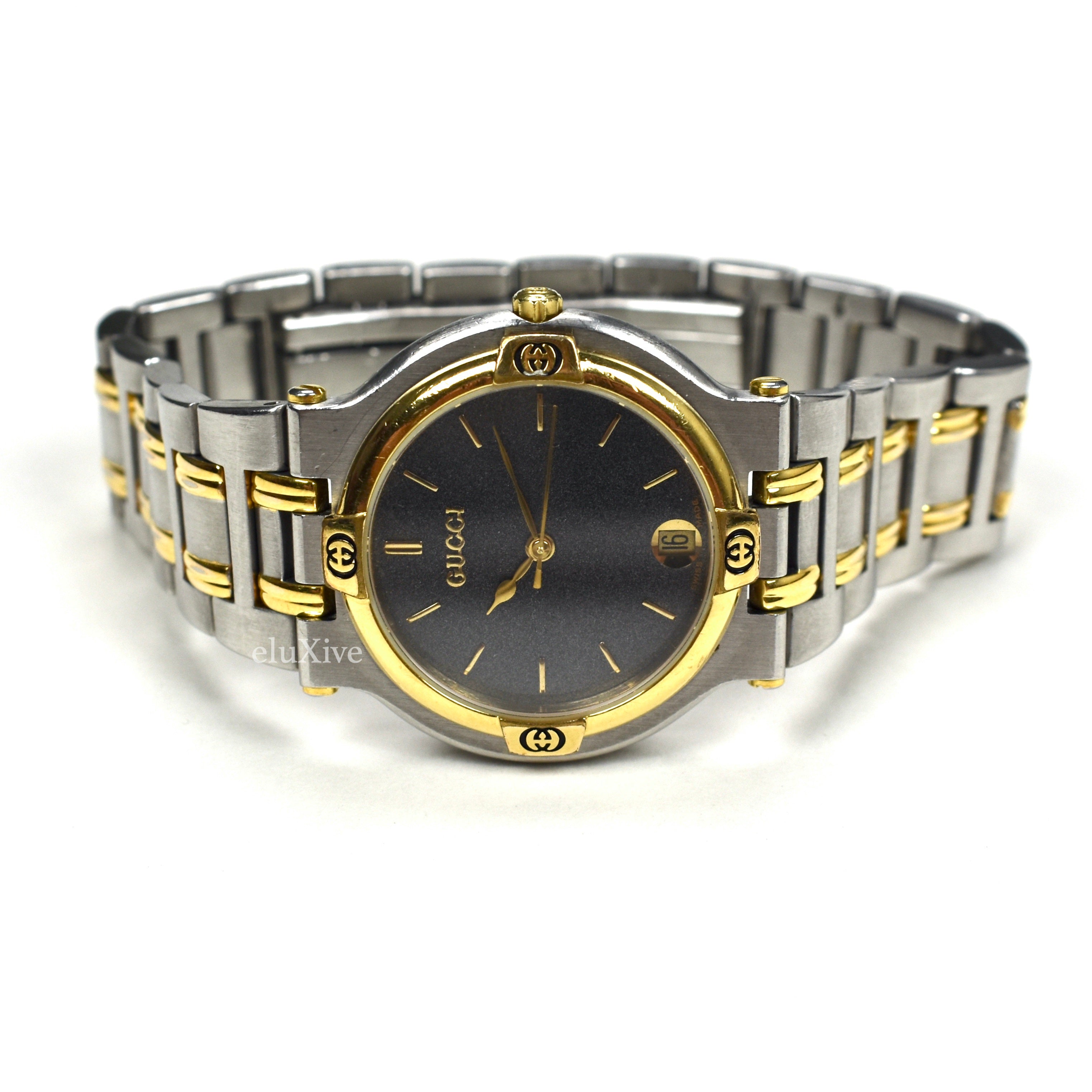 Gucci - 9000M Gold / Steel Graphite Dial Watch (Solid Links) – eluXive