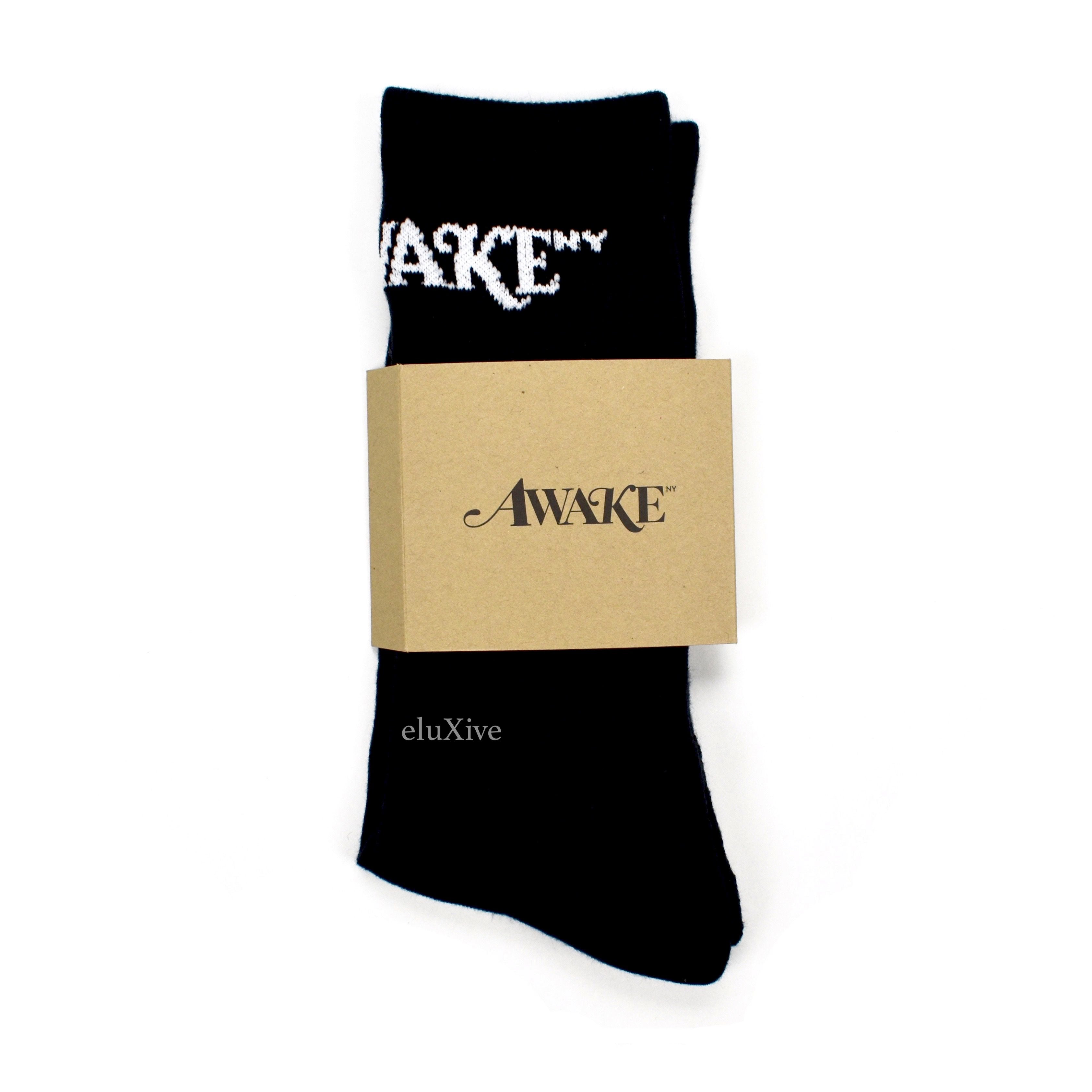 Awake NY - Black / White Logo Knit Crew Socks – eluXive