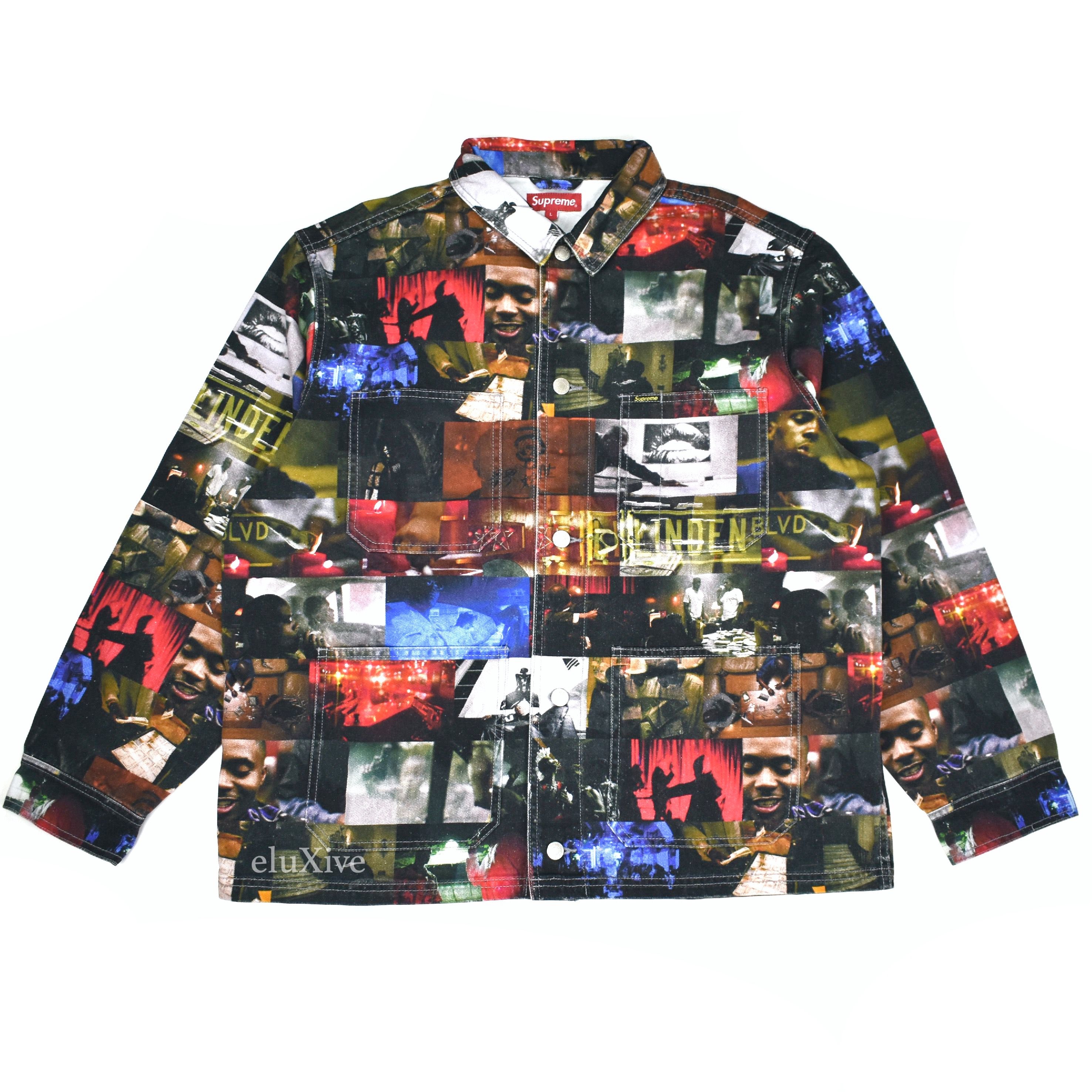 Supreme - Men's Chambray Cherub Brocade Woven Denim Trucker Jacket ...