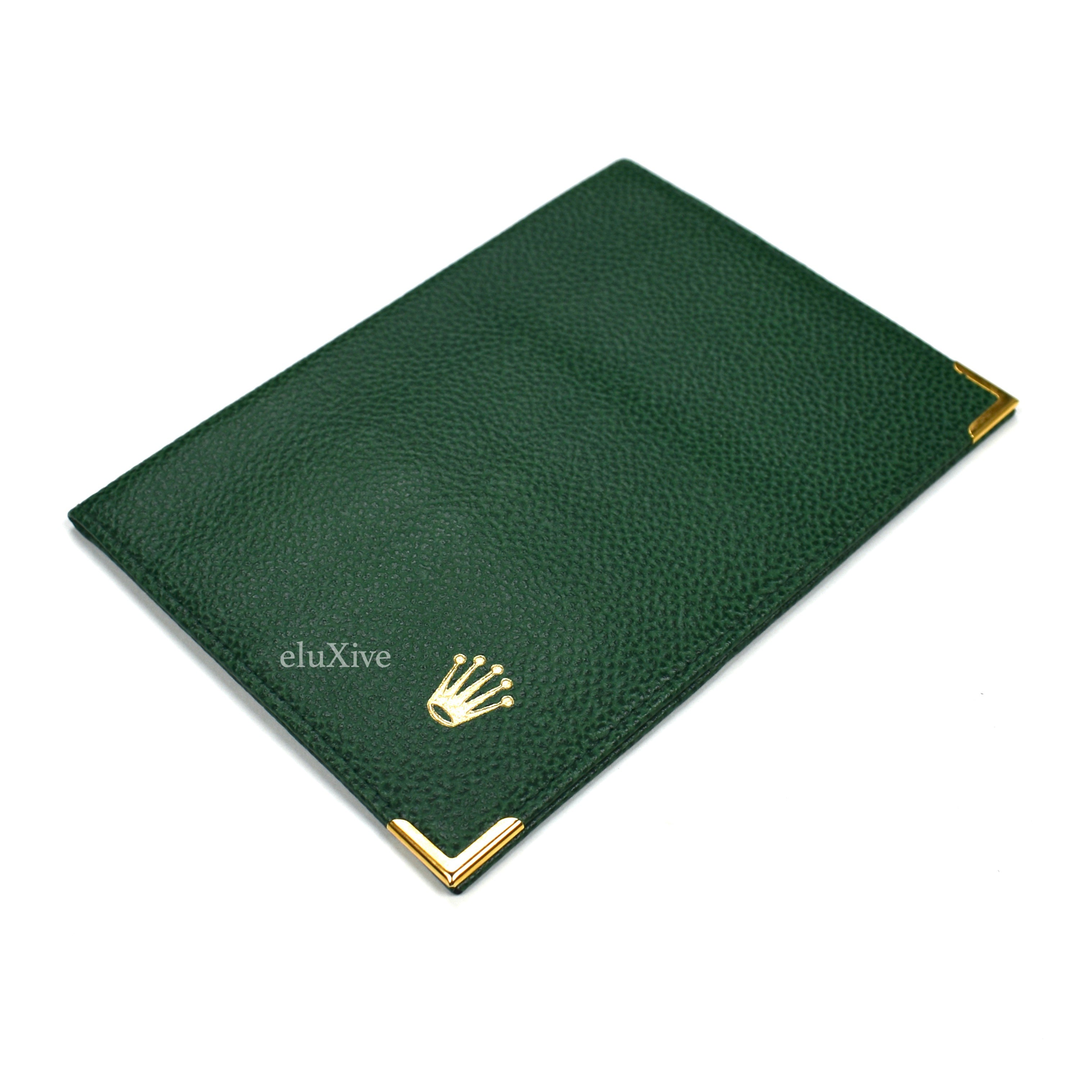 Rolex - Dark Green Leather Bifold Wallet with Gold Crown Logo – eluXive