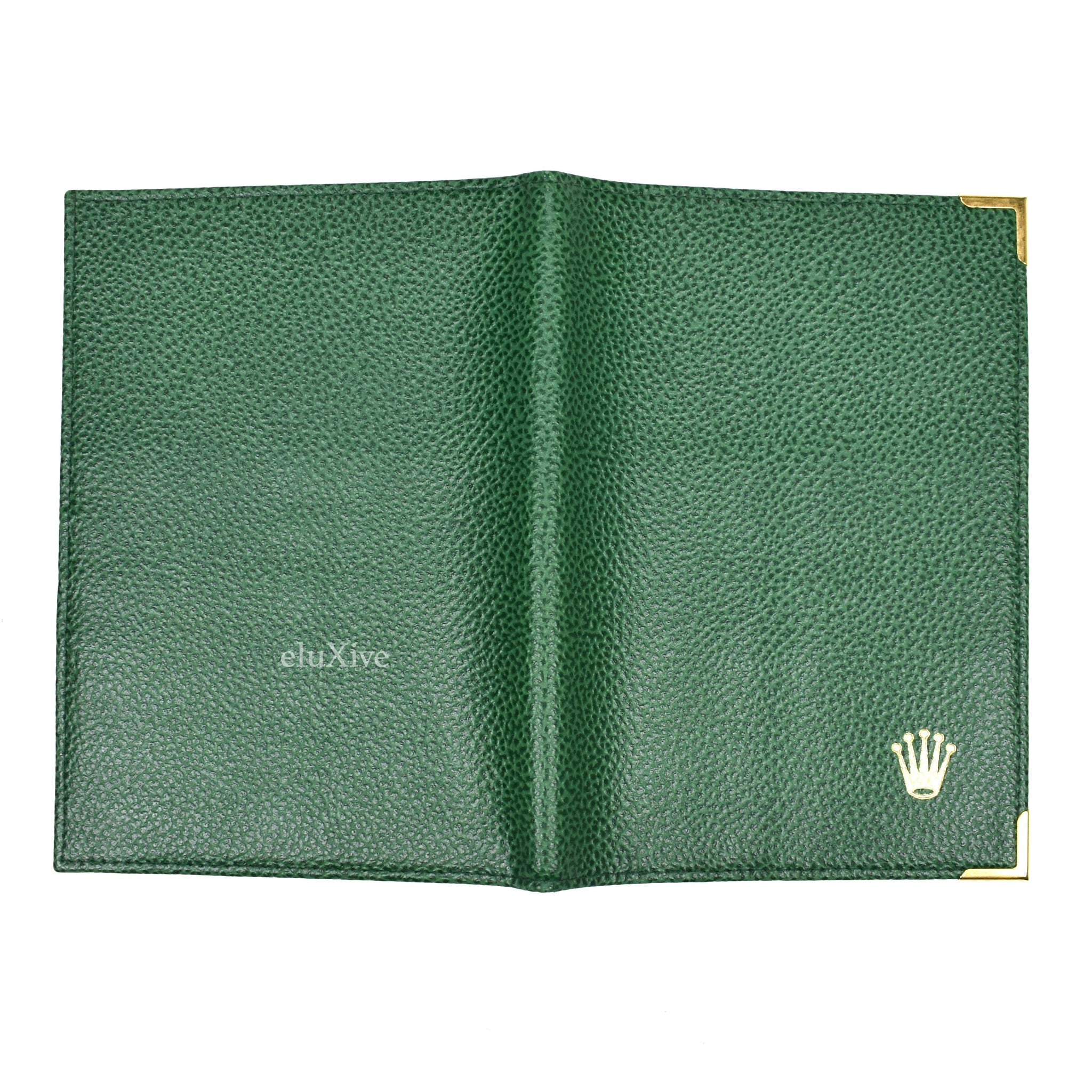 Rolex - Dark Green Leather Bifold Wallet with Gold Crown Logo – eluXive