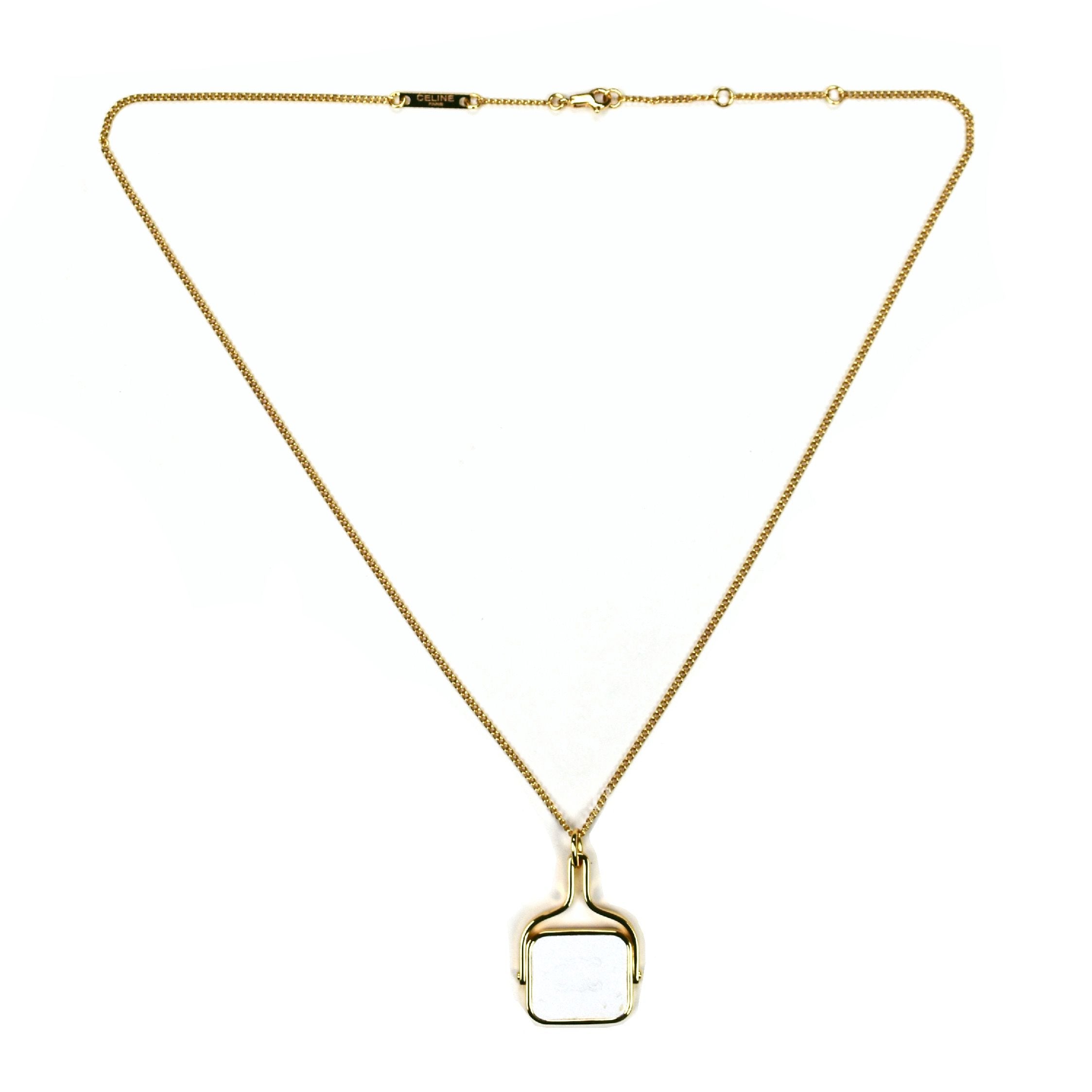 Celine - Gold Chain Necklace & Leather Logo Pendant – eluXive