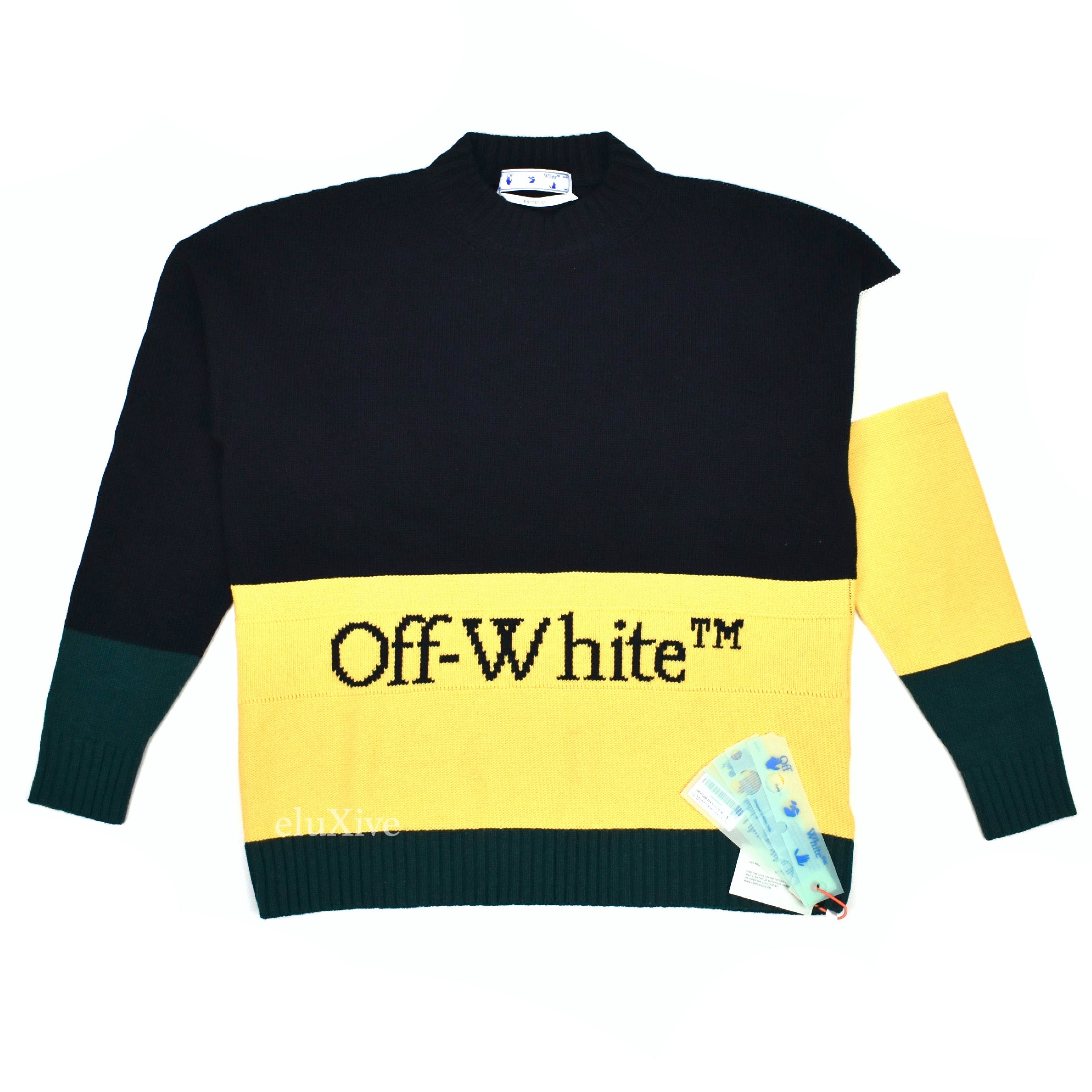 Off-White - Color Block Logo Knit Sweater (Black/Yellow) – eluXive
