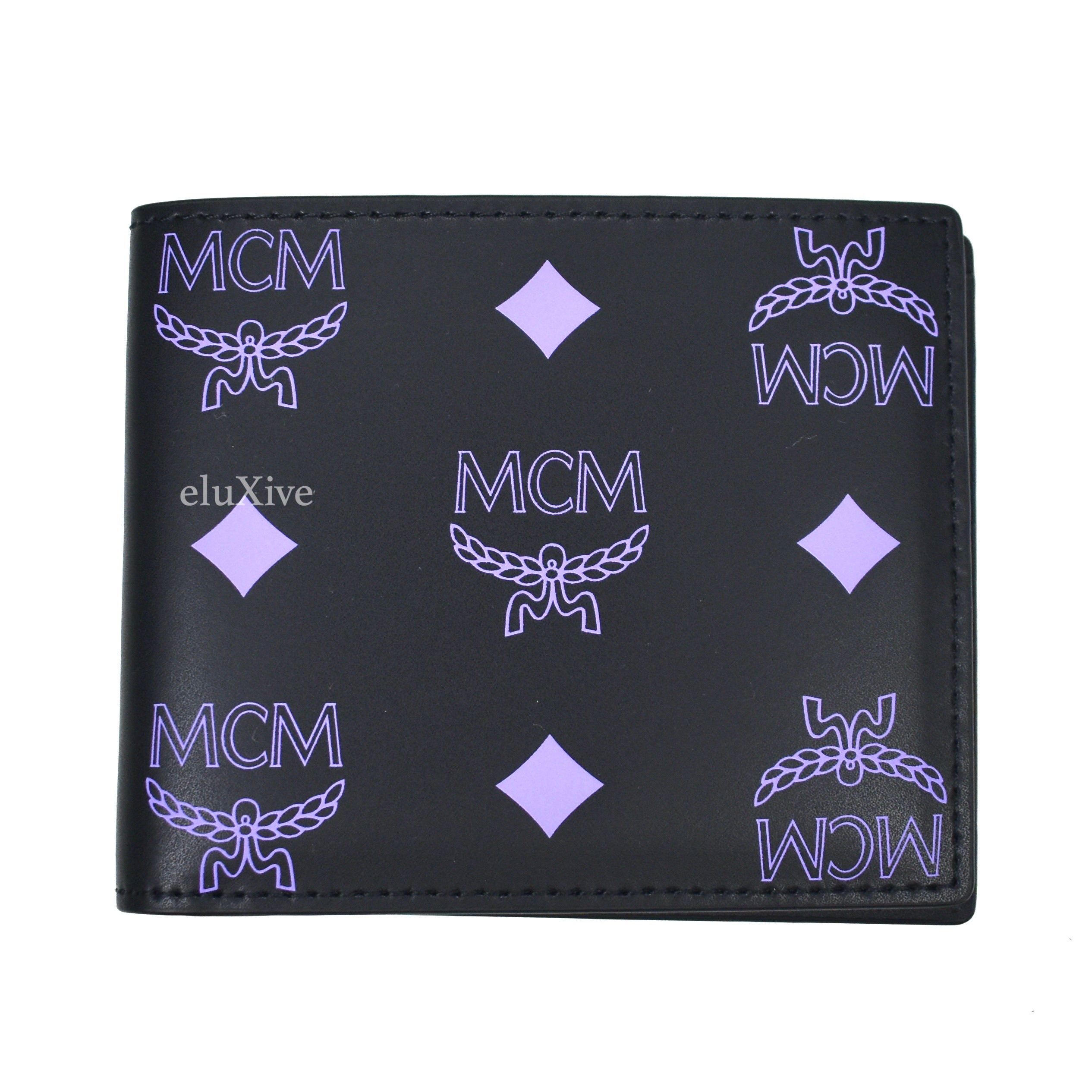MCM - Black Leather Monogram Logo Bifold Wallet – eluXive