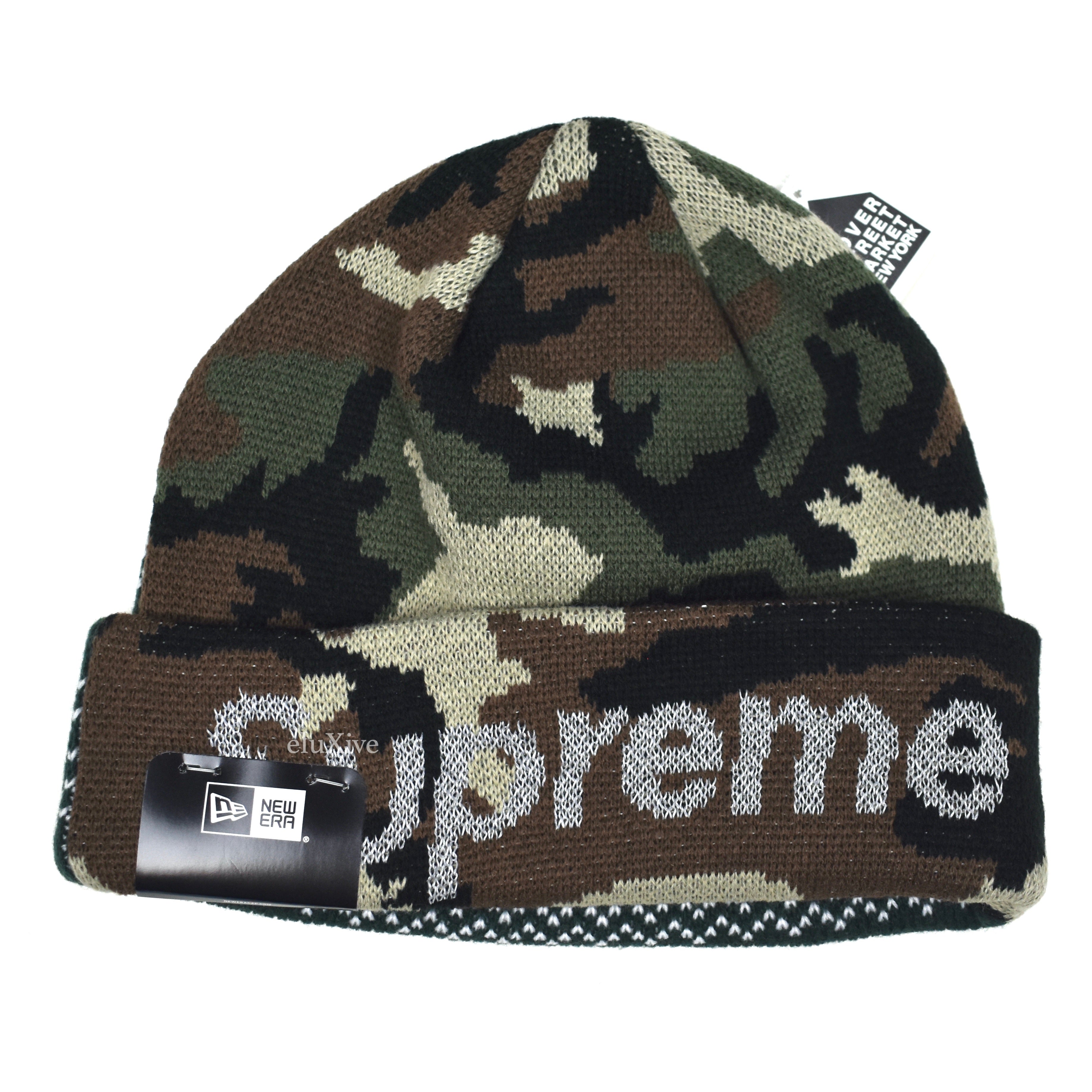 Supreme x New Era - Camo / Fair Isle Knit Split Beanie (Green) – eluXive