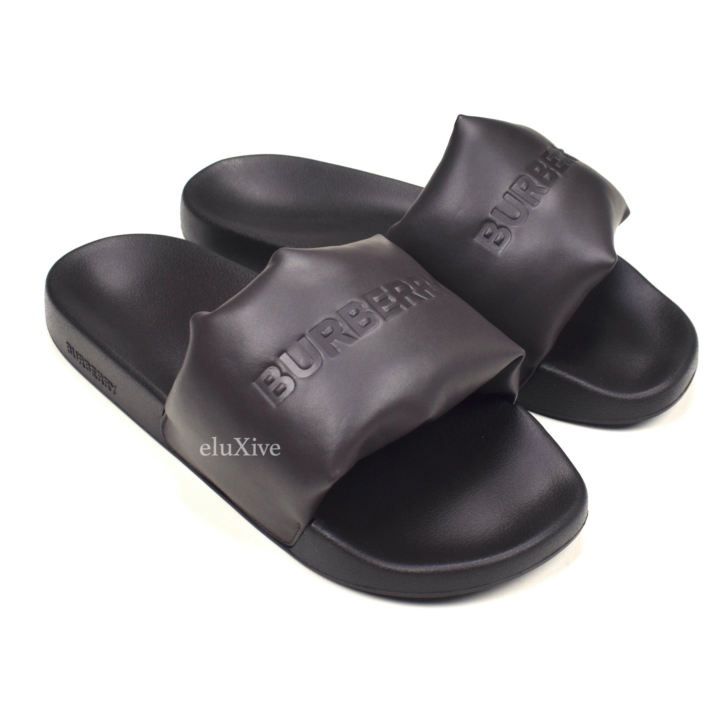 Burberry - Logo Embossed Puffer Slides (Brown) – eluXive